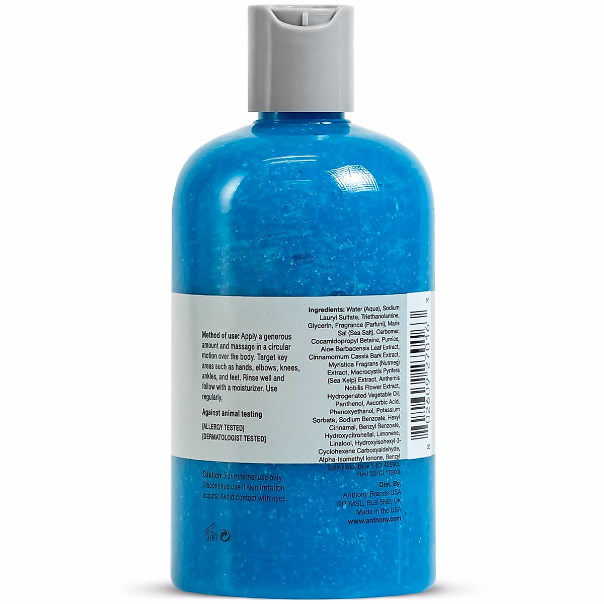 Anthony Exfoliating Body Scrub, Sea Salt, Vitamin C & Aloe Vera, Deep Cleans, Smooths Rough Patches, Soothes & Protects Skin, Hydrating Blue Sea Kelp Body Wash, 12 Fl Oz, Refreshes & Revitalizes