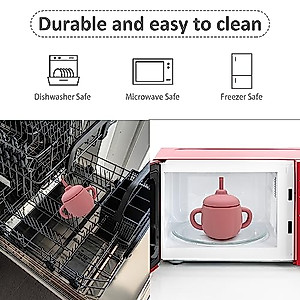 Santi & Me 2-1 Silicone Straw Cup for Baby, Spill-proof Sippy Cup for Babies 6-12-18 Month, Open Training Water Cups with Easy-Hold Handle, Baby Led Weaning Cups - BPA Free - 8.8oz (Dark pink)