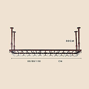 Ceiling Wine Rack Suspension Wine Bottle Rack Bar Wine Glass Rack European Style Goblet Holder J1011, PIBM, Black, L100×W30cm