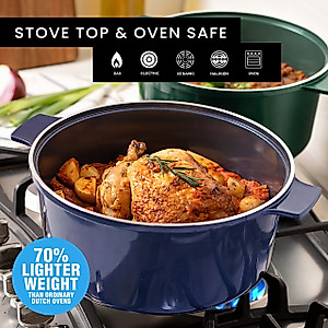 Granitestone Lightweight 6.5 Qt Dutch Oven Pot with Lid, Nonstick Dutch Oven Set, 10 in 1 Enamel Stock Pot/Cooking Pot & Dutch Oven for Sourdough Bread Baking, Oven/Dishwasher Safe - Cobalt