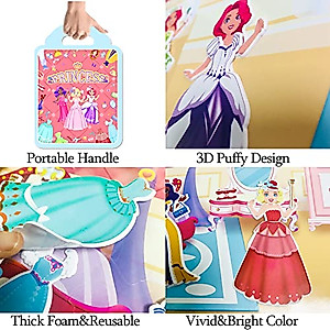 Reusable Puffy Sticker Book for Kids 2-4, Princess Puffy Sticker Activity Book for Girls Toddlers Sticker Toys, Educational Stickers Toy for Girl Gifts for Christmas Birthday Gifts