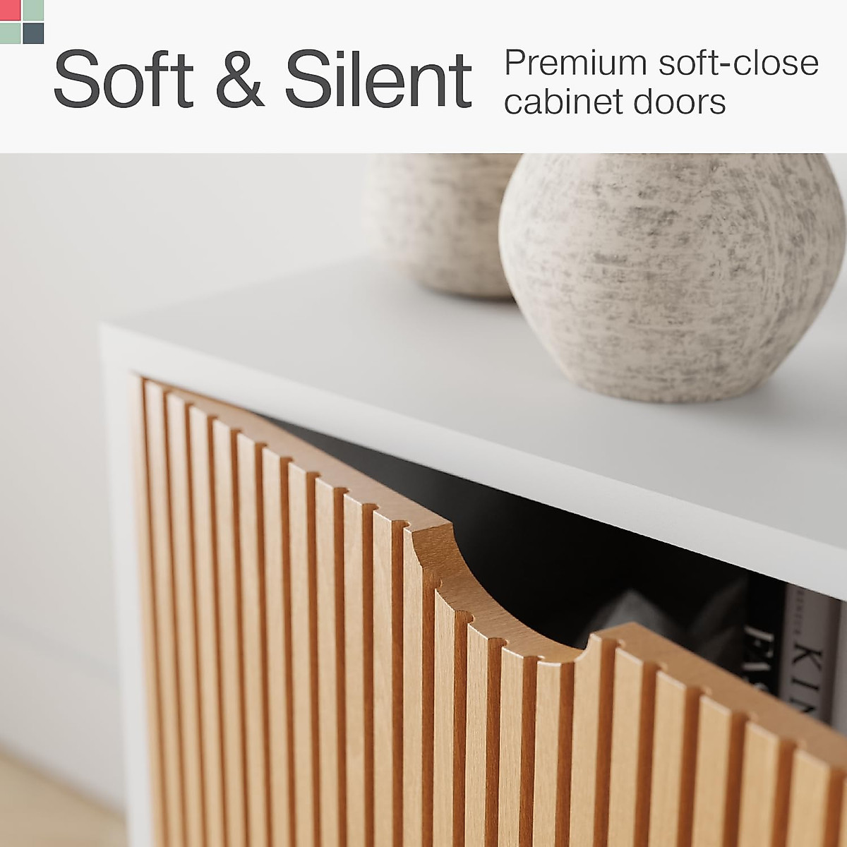 Contemporary Fluted TV Stand - Media Console - 70” Entertainment Center Console Table with Storage for Living Room - Fits 32 to 80" TVs (White and Oak)