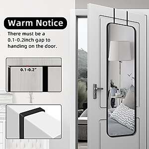 Minuover 47" x 13" Black Over The Door Hanging Mirror, Brushed Metal Frame with Rounded Corner Dressing Rectangle Mirror for Bathroom, Bedroom, Living Room