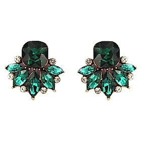 Extra LARGE Art Deco Antique Vintage Retro Style Green Emerald Rhinestone Bridal Bridesmaid Wedding Prom Cluster Earrings