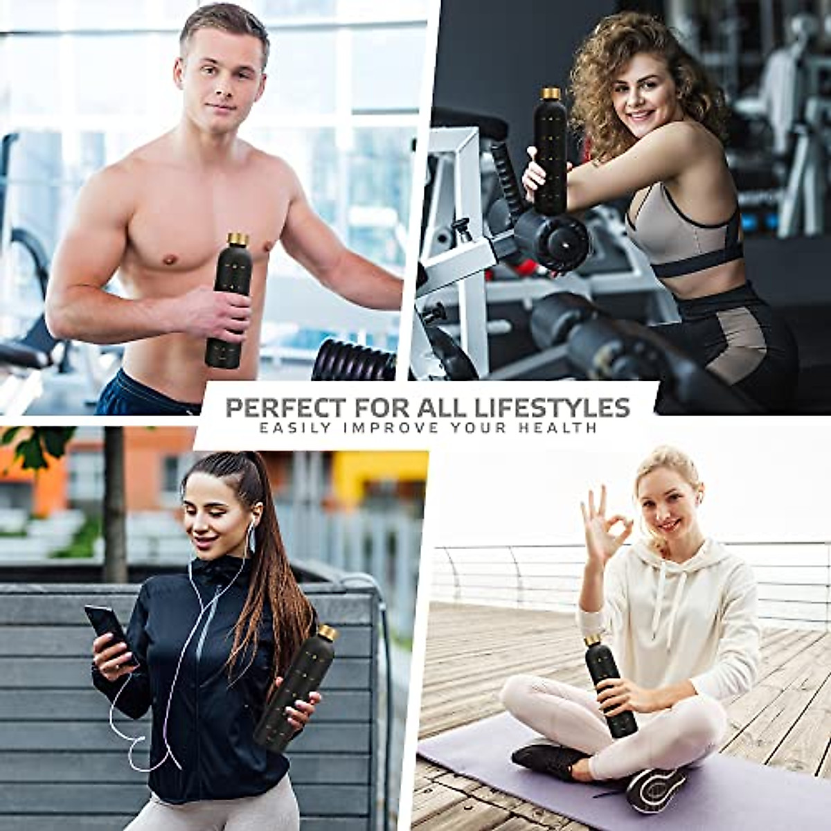 Blendie The Aesthetica Water Bottle with Time Marker - Large 1 Liter / 32 Oz BPA Free,Leakproof and No Sweat - Ensure You Drink Enough Water Daily for Fitness, Gym and Outdoor Activity