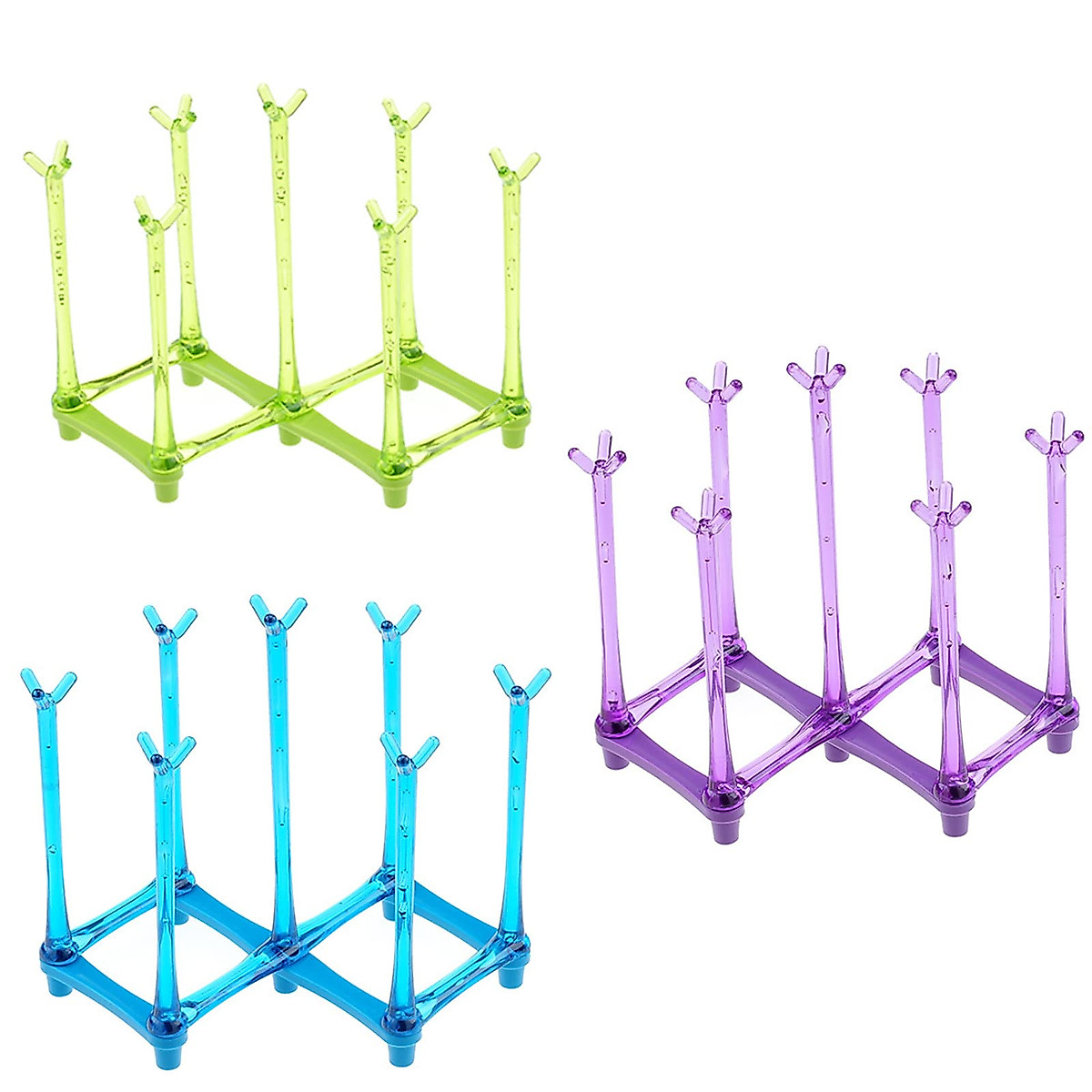DD-life 3 Pcs Drying Holder Retractable Cup Drying Rack Drinking Glass Holder Stand Plastic Bag Dryer and Mug Tree Cup Stand Tray Holder (1Blue，1Green，1Purple