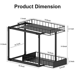 SEVEKO Under Sink Organizer, Cabinet Organizer,Pull Out Cabinet Shelves Organizer 2 Tier Slide Out Sink Shelf, Multi-Purpose Organization and Storage Shelf, Metal, Black