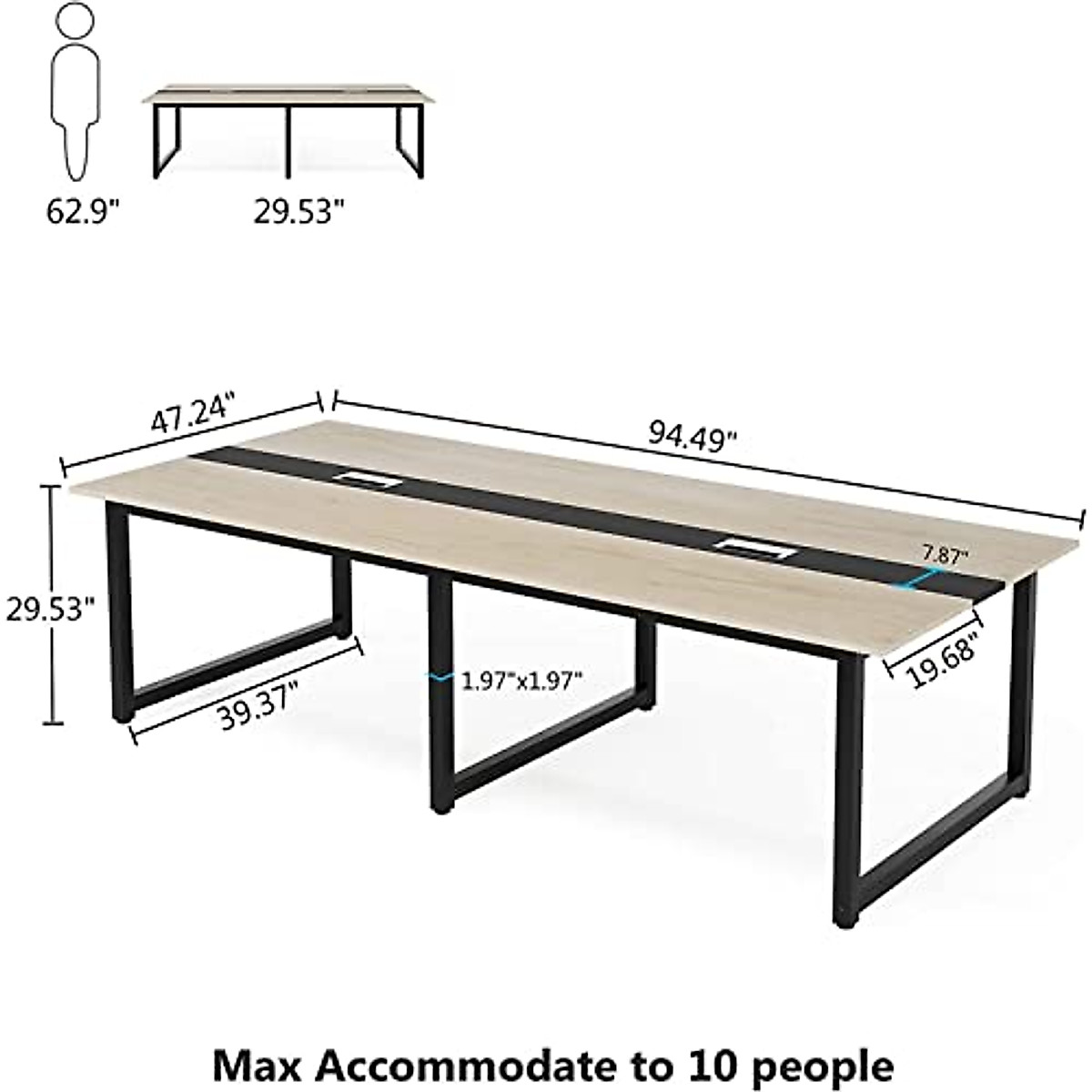 Overstock 8FT Rectangle Conference Table, 94.49L x 47.24W x 29.53H Inches Light Walnut