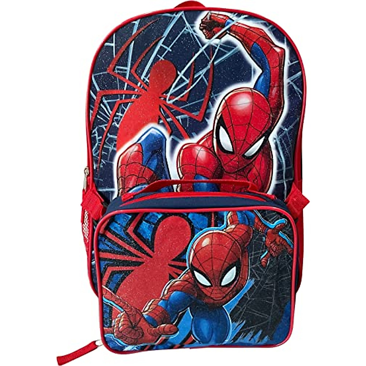 Spider-Man 15 Inch Kids Backpack With Removable Lunch Box Set (Navy Blue-Red)