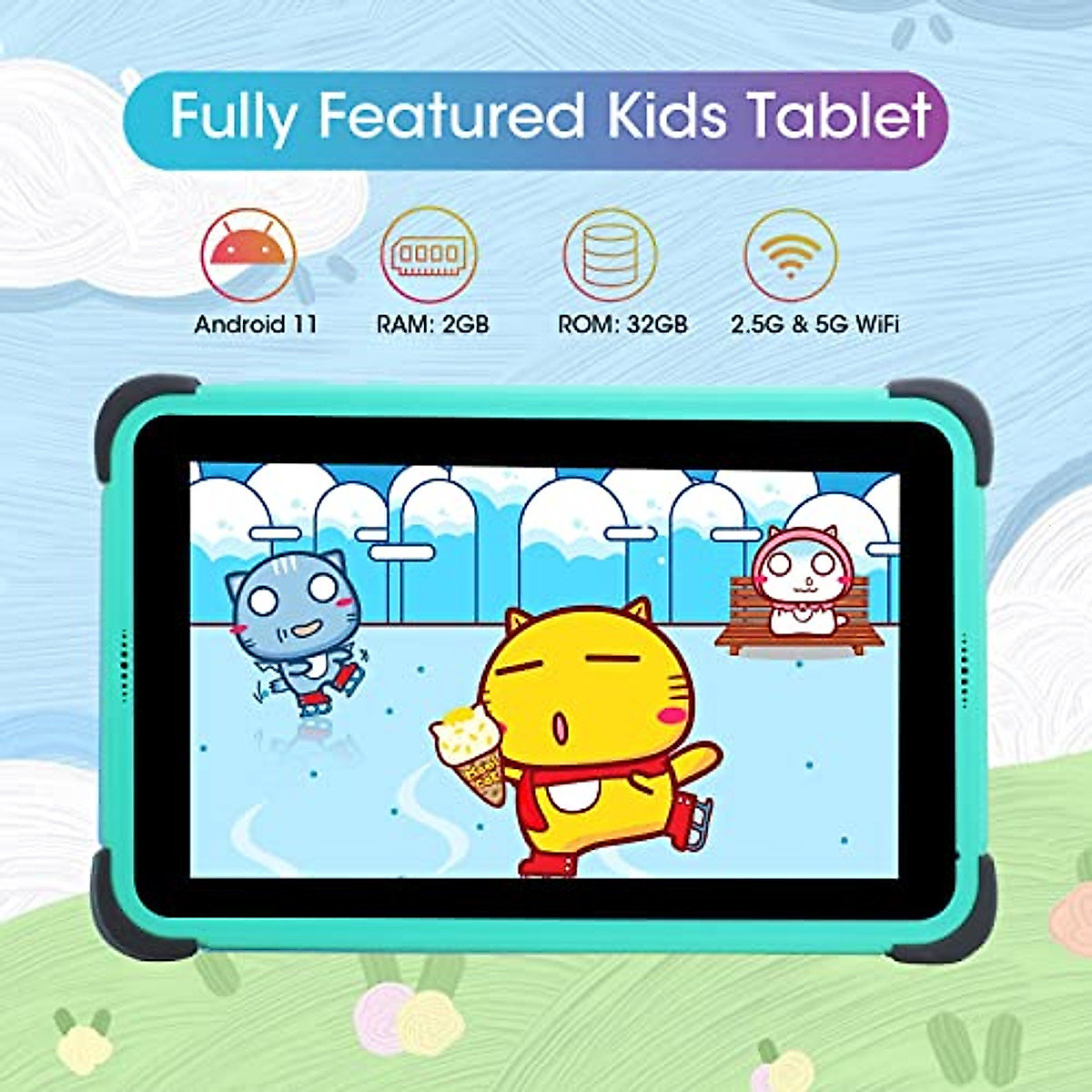 CWOWDEFU Kids Tablet Android 11 Tablet for Kids Children's Tablet COPPA Certified, 32GB ROM 2GB RAM Touch Screen Child Toddler Tablets (Green)