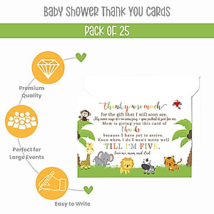 Paper Clever Party 25 Jungle Baby Thank You Cards Pack – Cute Baby Shower Notes with Envelopes, Prefilled Message, Customizable Blank Stationery, Gender Neutral, New Parents Gift Ideas