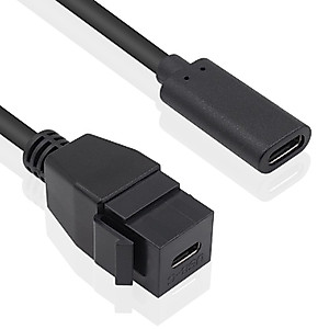 Poyiccot USB C Keystone Jack Insert Cable, USB 3.1 Type C Female to Female Extension Keystone Insert Adapter Keystone-to- Cable for Wall Plate Outlet Panel, Black, (USB Keystone Extension)