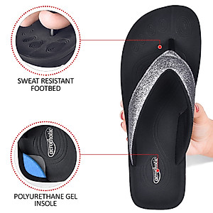 AEROTHOTIC Slip On Recovery Footwear Plantar Fasciitis Flip Flops for Women Yoga Mat Outdoor Walking Beach Ladies Arch Support Summer Thong Dressy Casual Sandals (Crystal Grey, Size 7)
