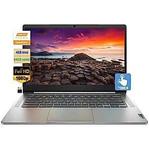 Lenovo 2023 Newest Chromebook Laptop Business Student, 14" FHD Touchscreen, Octa-Core MediaTek MT8183 (Upto 2GHz), 4GB RAM, 64GB eMMC, 802.11ac WiFi, Webcam, 10 Hours Battery, Chrome OS+MarxsolCables