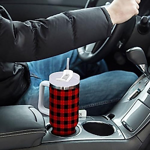 MCHIVER Black Red Buffalo Plaid Tumbler with Lid and Straw 40 oz Insulated Water Bottle Leakproof Water Tumblers for Water Coffee Tea