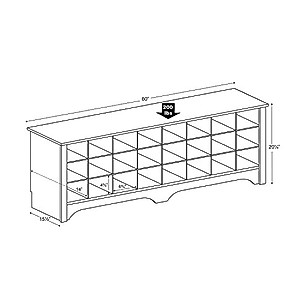 Prepac 24 Pair Shoe Storage Cubby Bench, Drifted Gray