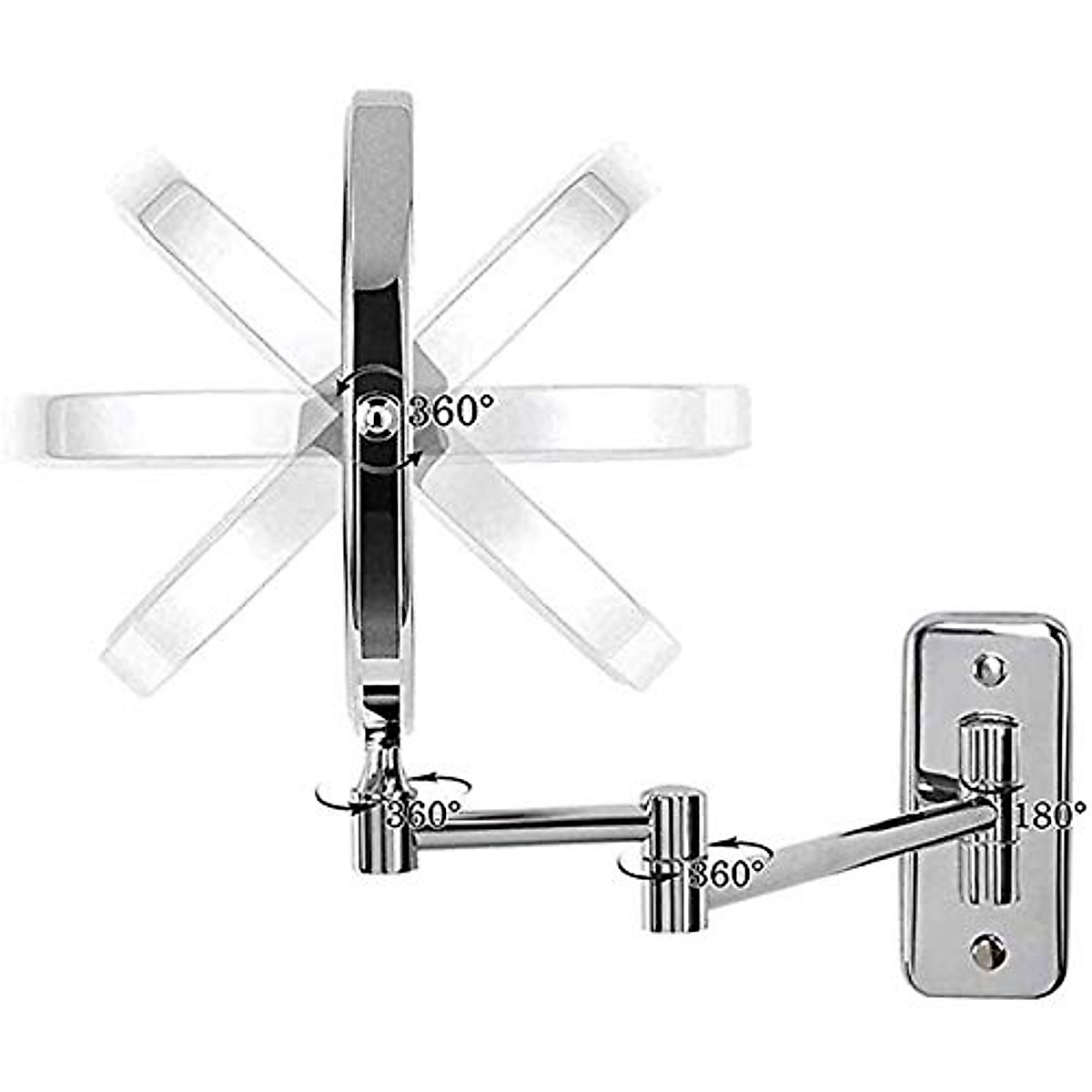 7X Magnifying Lighted Makeup Mirror Wall Mounted Swivel Mirror 6-inch Extending Folding Double Side Cosmetic Bathroom Shaving Mirror Matte Round Chrome Finished Powered by Batteries Vanity Mirror