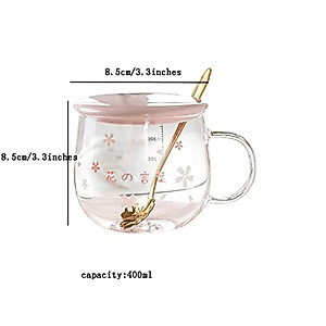 Sakura Cup, Creative Sakura Mug, Cute Heat-resistant , Transparent , Borosilicate Glass Coffee Cup,Gift( Color : Pink A , Size : 400ML )