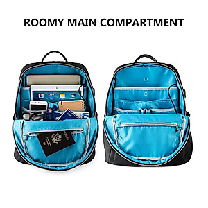 KROSER Laptop Backpack 15.6 Inch Lightweight School Computer Backpack Water-Repellent Nylon Casual Daypack with USB Charging Port for Travel/Business/College/Women/Men-Black