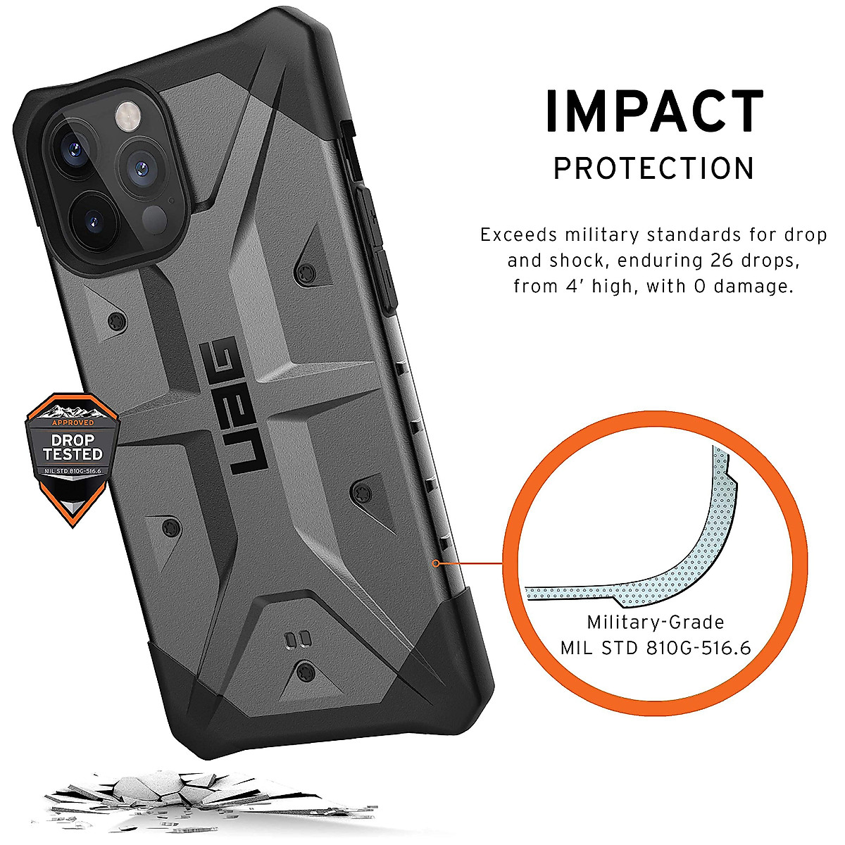 URBAN ARMOR GEAR UAG Designed for iPhone 12 Pro Max 5G [6.7-inch screen] Rugged Lightweight Slim Shockproof Pathfinder Protective Cover, Silver