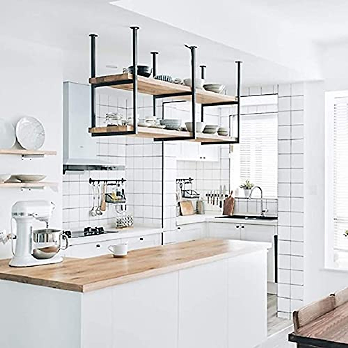 WERTY Retro Industrial LOFT Restaurant Iron Solid Wood Ceiling Shelf, Hanging Floating Shelves, 2 Tier Shelves ShelfBar Hanging Decoration Storage Shelf (Size : 1203060cm), 120*30*60cm