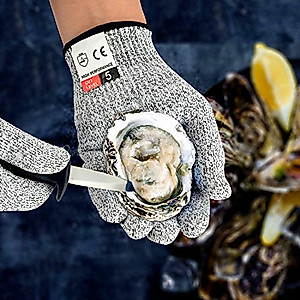 Oyster Knives with Grey Cut Resistant Gloves Set, Oyster Shucking Knife with Black Plastic Non-Slip Handle, Opener Kit Tools for Oyster Clam Shellfish Seafood