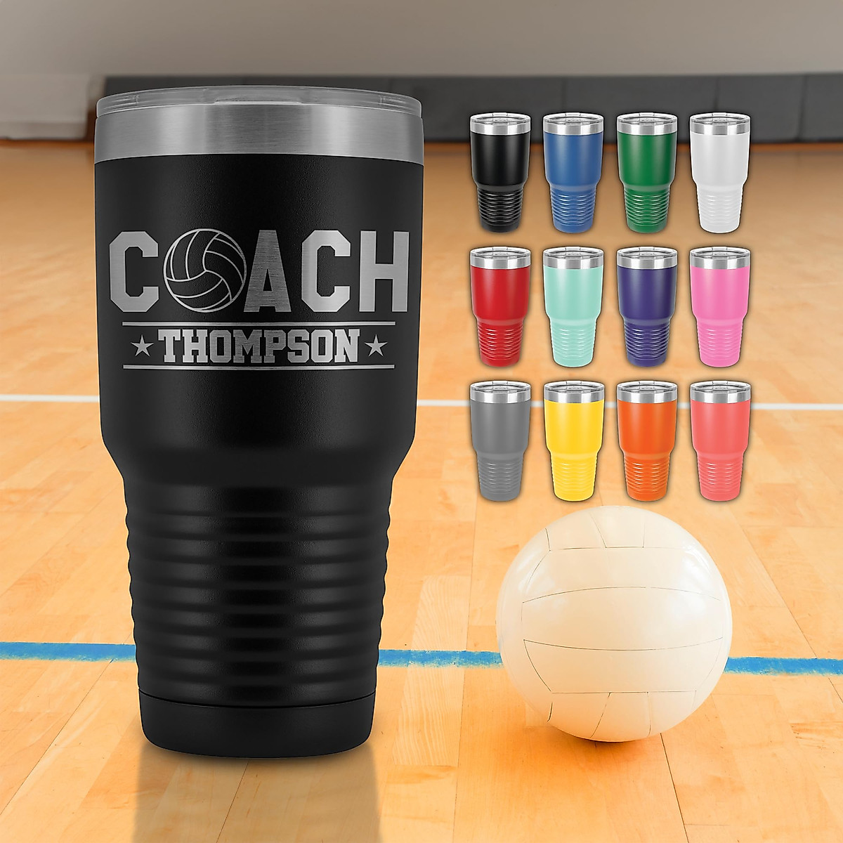 Personalized Volleyball Coach Tumbler Cup With Coach Name - Customized Volleyball Coach Gift - Custom Volleyball Coach Travel Mug - Pewter