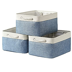Tegance Storage Baskets Bins for Organizing, Foldable Sturdy Fabric Basket W/Handles, Large Rectangular Decorative Storage Basket for Shelves Nursery Closet Toy Blanket (3 Pack 15.7x11.8x8.3")…