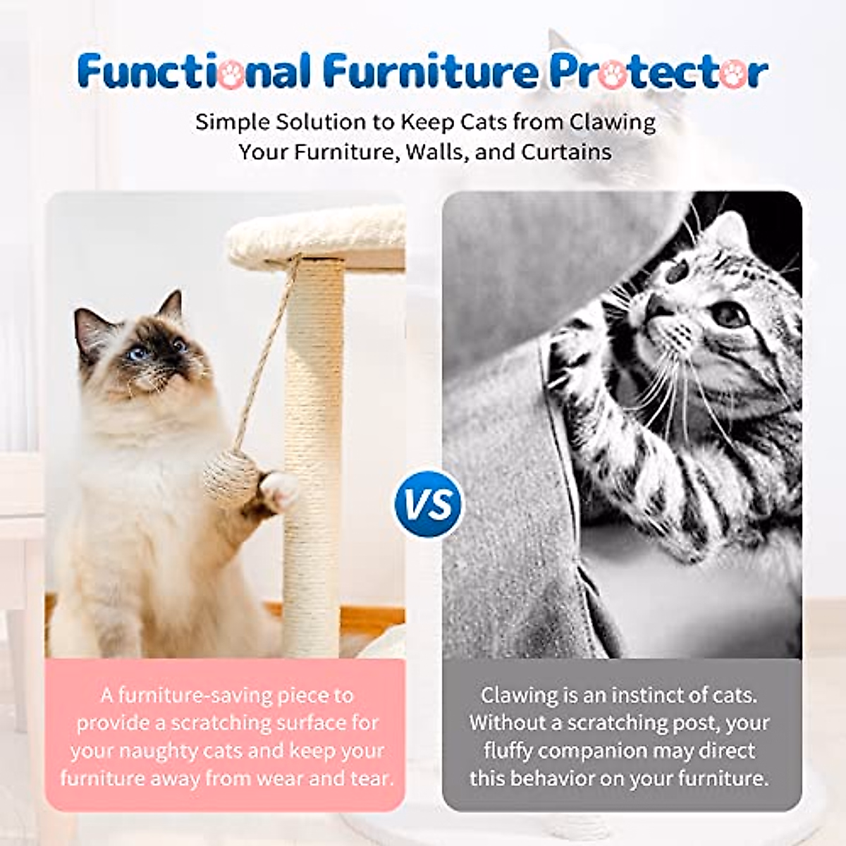 Made4Pets Cat Scratching Posts for Indoor Cats, Small Kitten Scratcher Toy with Dangling Ball, Sisal Ropes Nail File Scratch Pole, Cute Cat Tree with Top Perch Lounger for Kitty