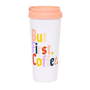 ban.do Hot Stuff Insulated Thermal Travel Mug Tumbler, 16 Ounces, But First Coffee (Multi)