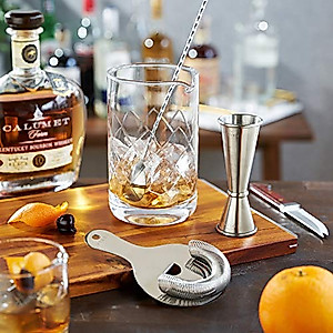 Viski Stainless Steel Bartender Set 4pcs Kit, Drink Mixers for Cocktails Gift Essentials: Mixing Glass, Hawthorne Strainer, Double Jigger and Barspoon, Silver