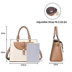 CLUCI Satchel Purses and Handbags for Women Vegan Leather Designer Tote Ladies Fashion Top Handle Shoulder Bag Off-white with Brown