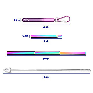 Flyby Portable Reusable Drinking Straws | Collapsible & Foldable Telescopic Stainless Steel Metal Straw Dispenser | Final Aluminum Case, Long Cleaning Brush, Silicone Tip | Pink & Purple | 1-Pack