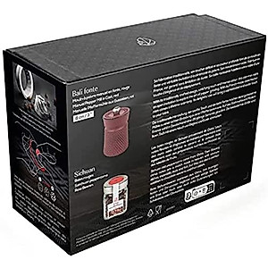Peugeot Bali Fonte Cast Iron Pepper Mill 8cm-3 inch, Red. Gift Set includes a Peppercorn Spice Cube