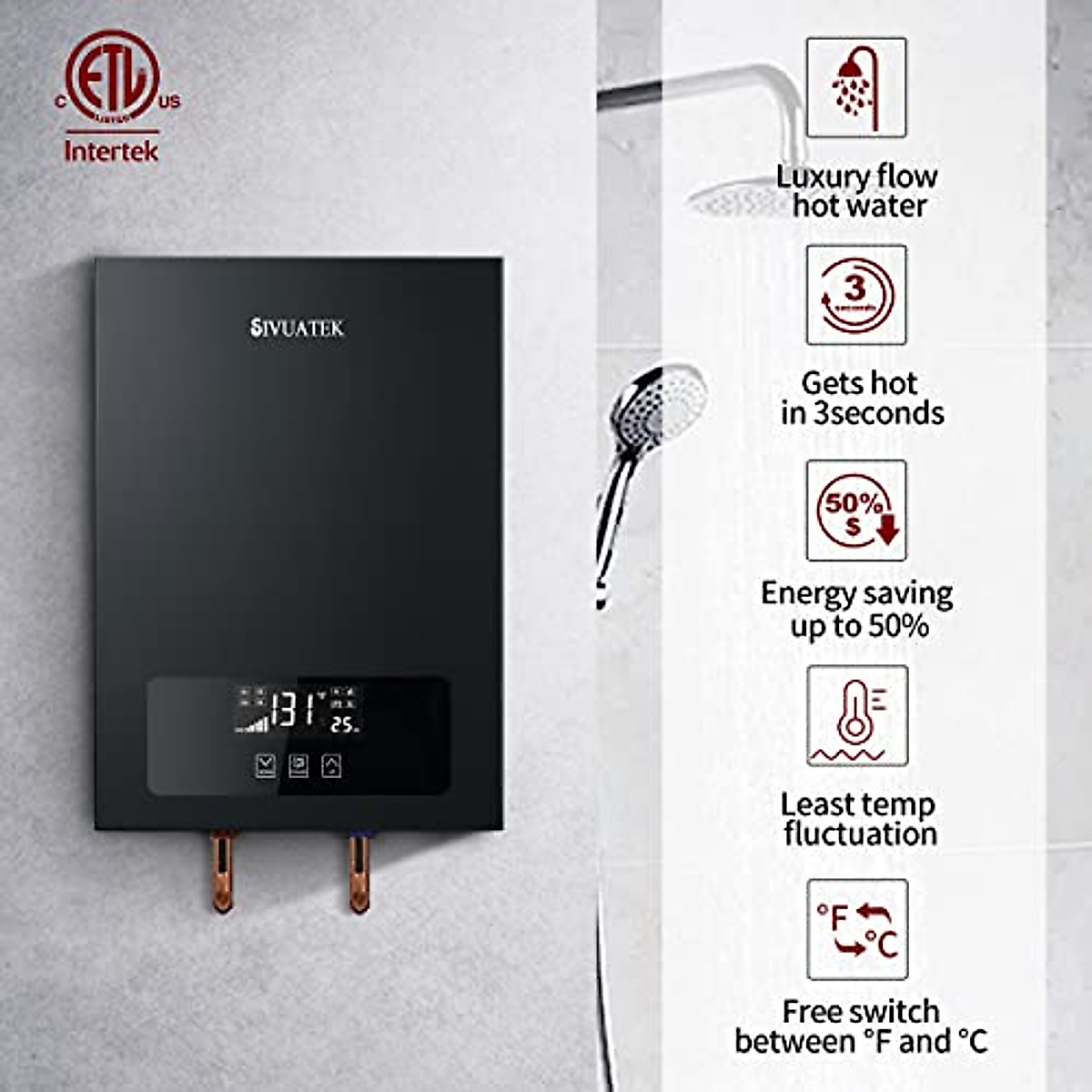 Tankless Water Heater Electric, SIVUATEK Instant Water Heater on Demand Smart Electric Hot Water Heater Tankless 18kW 240V, Self-Modulation Hot Water Heater Point of Use V7B-180B