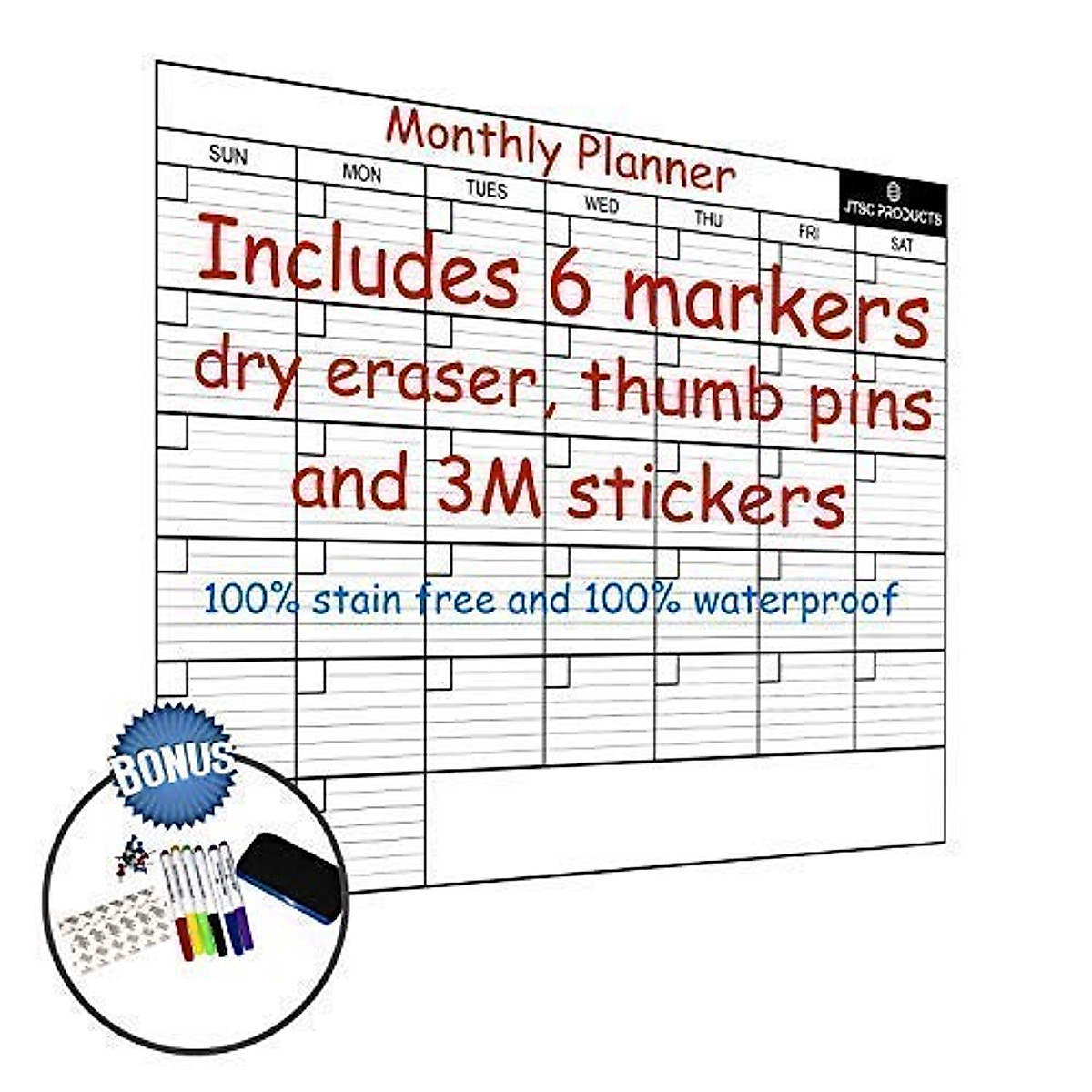 Dry Erase Wall Calendar 24x36 inch Monthly planner Undated Laminated, Includes Accessories
