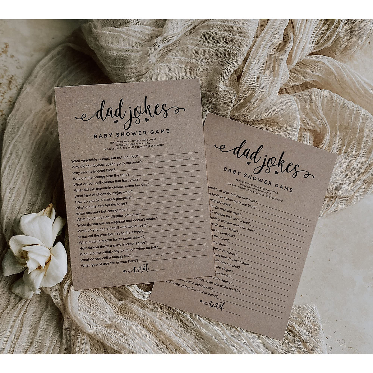 Your Main Event Prints 50 Pack Kraft Baby Shower Games, Fun Dad Joke Game, Great for Baby Shower, Baby Sprinkle, or any Party!