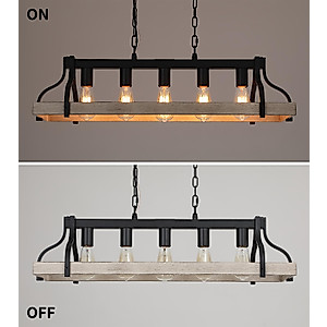 MEIXISUE Chandeliers for Dining Room Kitchen Island Lighting Fixtures Farmhouse Industrial 5-Lights Linear White Birch and Black Metal Finish Chandelier for Living Room UL Listed