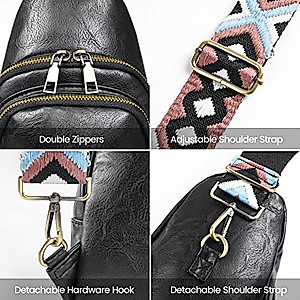 KFXFENQ Sling Bag for Women PU Leather Sling Bags for Women Crossbody Fashion Sling Backpack Multipurpose Chest Bag for Cycling (Black)