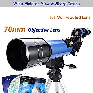 MaxUSee 70mm Telescope for Kids & Astronomy Beginners, Refractor Telescope with Tripod & Finder Scope, Portable Telescope with 4 Magnification eyepieces & Phone Adapter