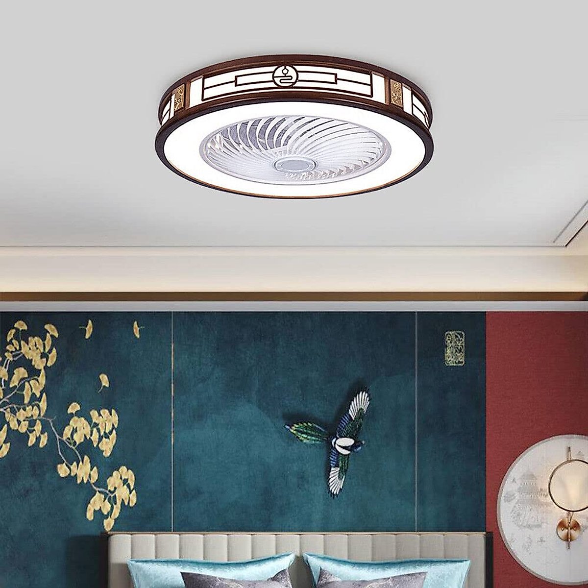 Xuthusman LED Invisible Ceiling Fan Light Round Dimmable Chandelier 3-Speed Invisible Fan 64W w/Remote Control
