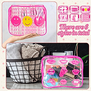 Cunno 6 Pcs Makeup Bags Gifts for Women Preppy Boho Smile Face Flamingo Clear Makeup Bags Cosmetic Transparent PVC Travel Toiletry Organizer(Preppy Style)