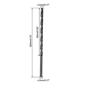 uxcell High Speed Steel Lengthen Straight Shank Twist Drill Bit Fully Ground Black Oxide 4.2mm Drill Diameter 120mm Total Length 65mm Drill Bit Length 2 Pcs