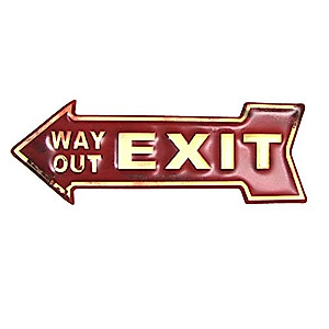 Treasure Gurus Metal Fire Emergency Exit Way Out Arrow Sign Vintage Indoor Outdoor Theater Wall Decor