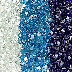 Stanbroil 10-Pound Blended Fire Glass Diamonds - 1/2 inch Fire Glass Blended Cobalt Blue, Crystal Ice, Caribbean Blue Luster for Indoor and Outdoor Gas Fire Pits and Fireplaces