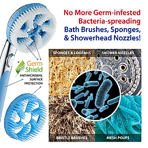 High Pressure 6-in-1 Aquassage by AquaCare - 76-mode 3-way Combo, Showerhead, Hand Shower, Body Brush, Hair Brush & Arm in One! Two Brackets, Extra-long 6 foot Stainless Steel Hose, Brush Head Holder