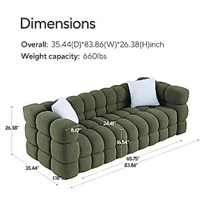 Alberobelo 86" Cloud Couch Boucle Sofa 3 Seater Couch with Solid Wood Frame Sofa & 2 Throw Pillow, Mid Century Modern Plush Couch, Cloud Sofa for Living Room, Office, Bedroom