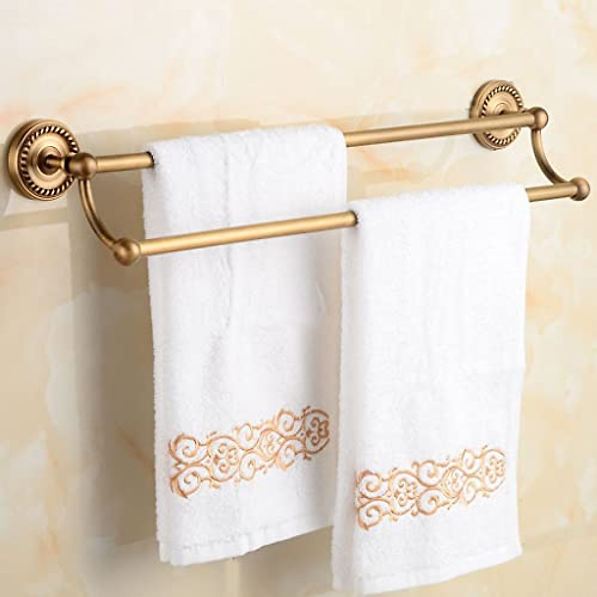 Bath Towel Bar Antique Copper Double Rod Towel Rail, Bronze Bathroom Bathroom Towel Rack Towel Holder (Color : A Double Pole 60cm)