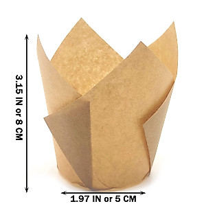 Bakehope Standard Tulip Baking Cups, Unbleached Greaseproof Muffin Cupcake Liners, 50-count (Natural)