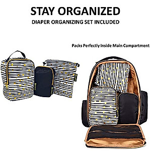 KYREEN Diaper Backpack Set Includes Backpack Straps, Baby Changing Pad, Small Organizing Pouches and a Bag Strap for Your Stroller - Thick Luggage Sleeve with Security Pouch for Travel